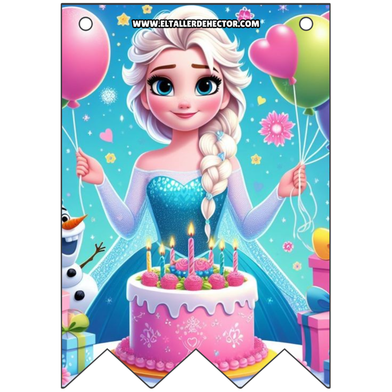 Banderines de Elsa Frozen Cumpleaños - El Taller de Hector
