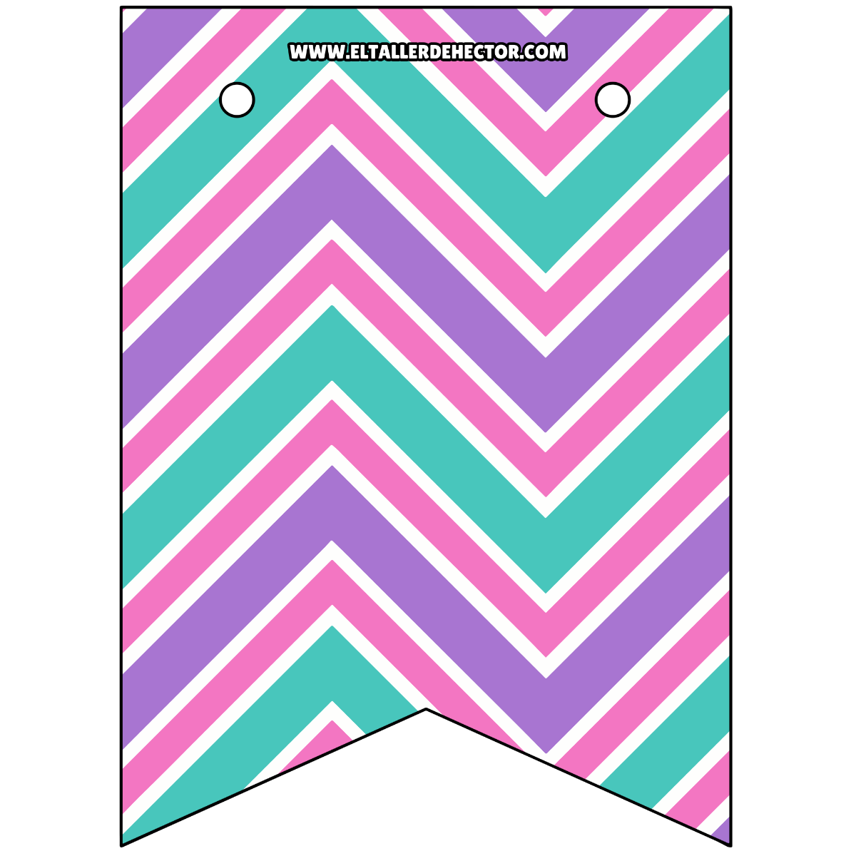 Banderines de Zig Zag Lila Fucsia Turquesa - El Taller de Hector