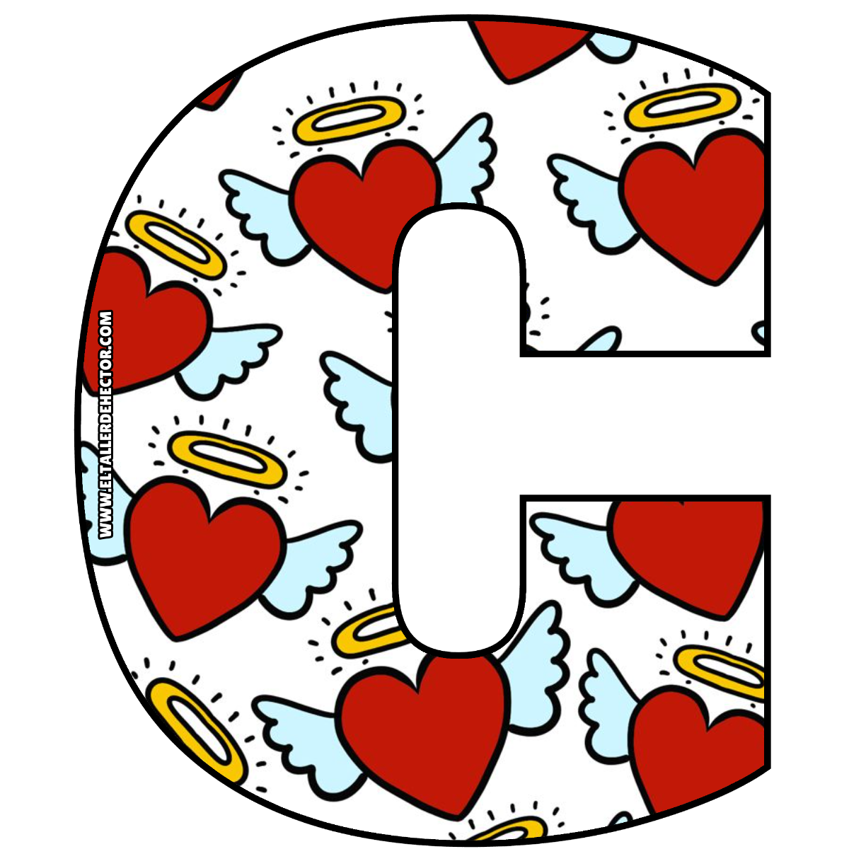 Letra C de Patrón de Corazones con Alas y Auras - El Taller de Hector