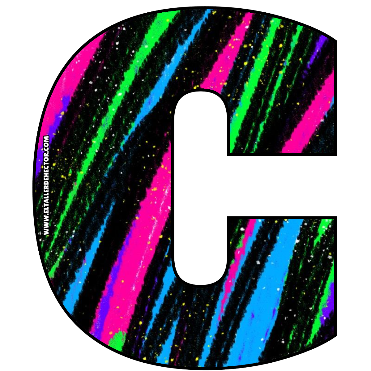 Letra C de Patrón de Rayas Neón - El Taller de Hector