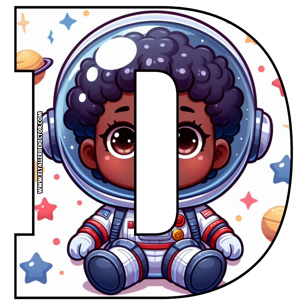 Letra D de Niño Afro Astronauta - El Taller de Hector