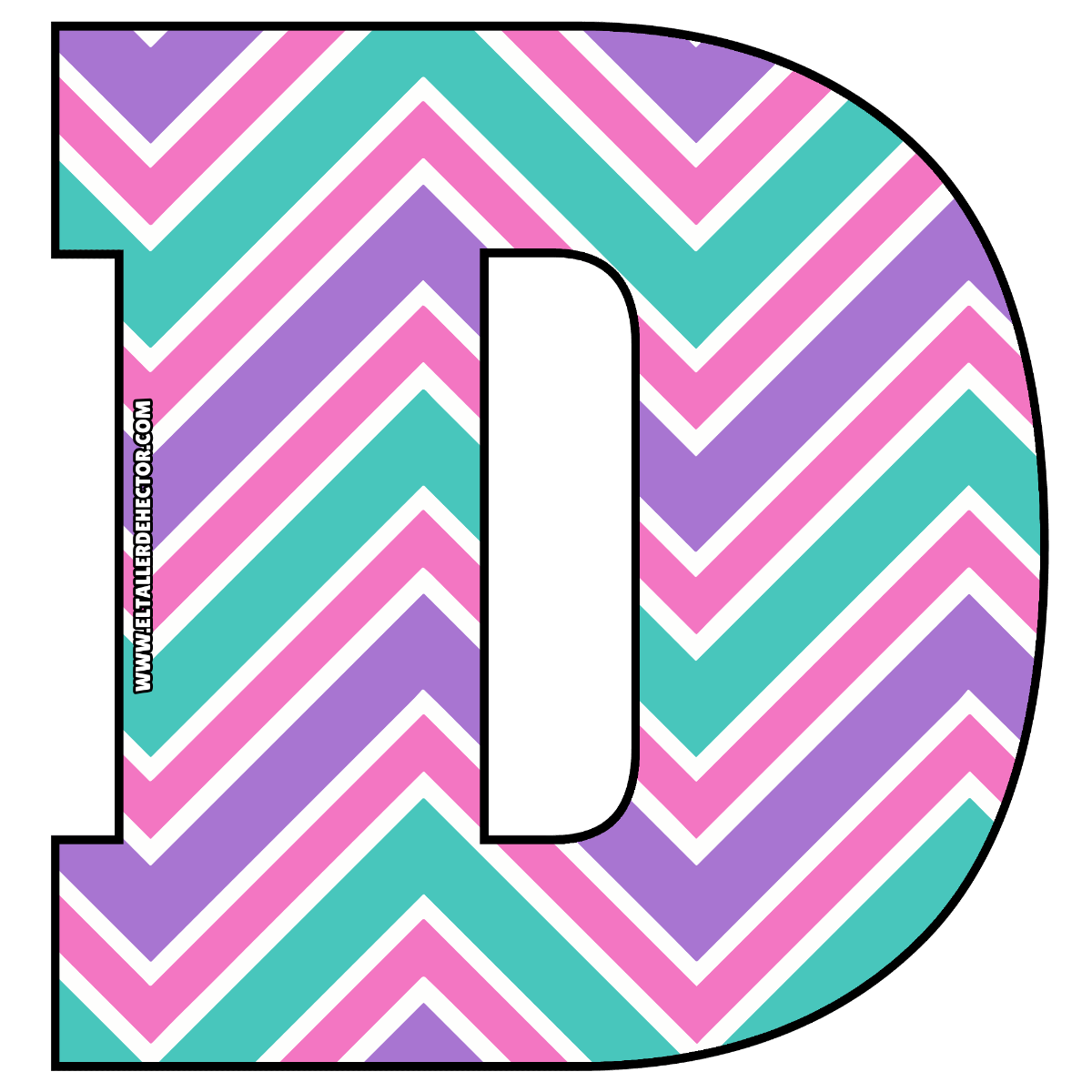 Letra D de Zig Zag Lila Fucsia Turquesa - El Taller de Hector