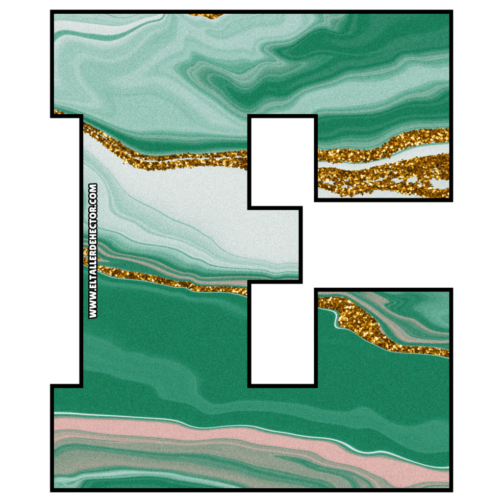 Letra E de Fondo líquido verde abstracto - El Taller de Hector