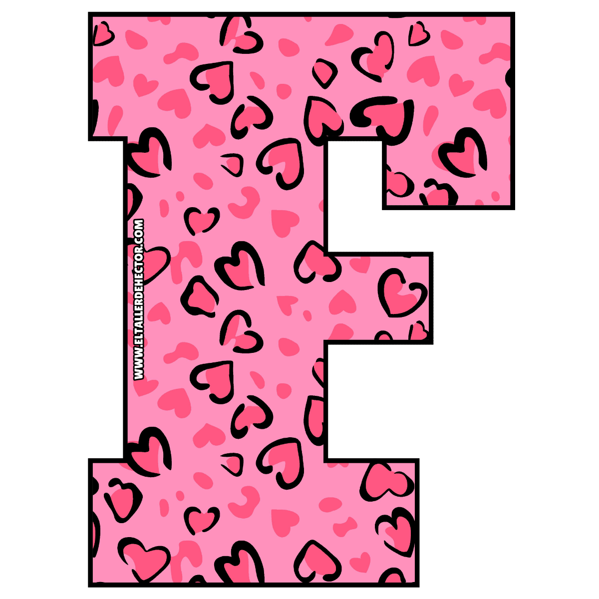 Letra F de Patrón de Corazones Rosa y Negro - El Taller de Hector