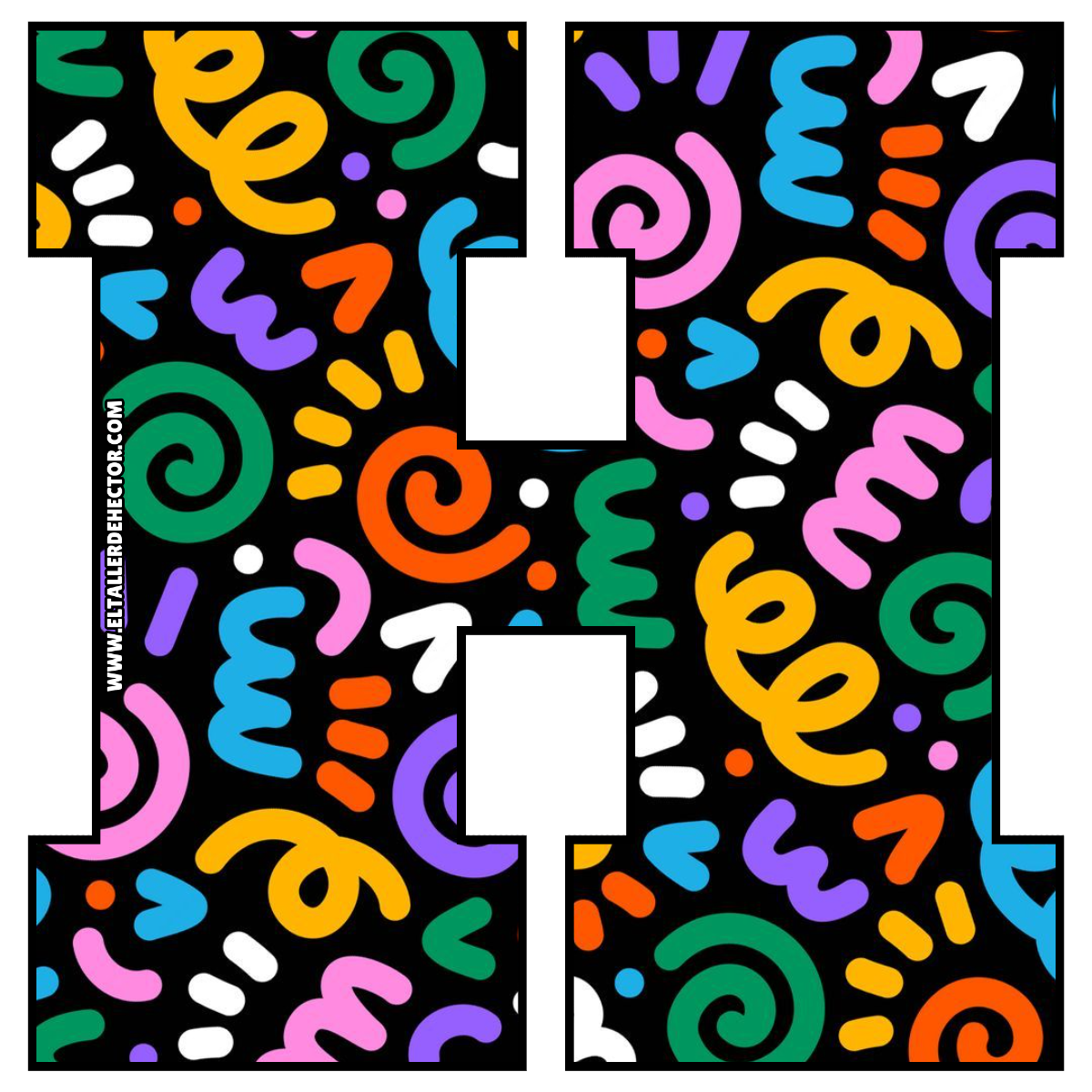 Letra H de Espirales y Formas Coloridas - El Taller de Hector