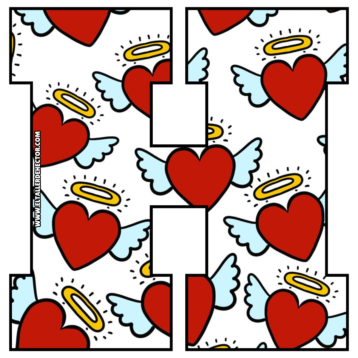 Letra H de Patrón de Corazones con Alas y Auras - El Taller de Hector