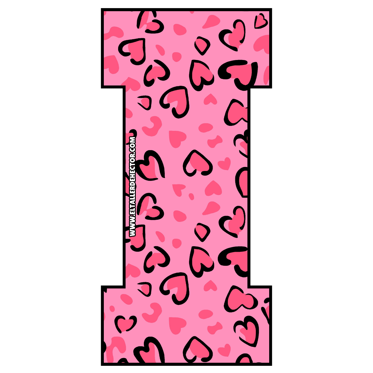 Letra I de Patrón de Corazones Rosa y Negro - El Taller de Hector