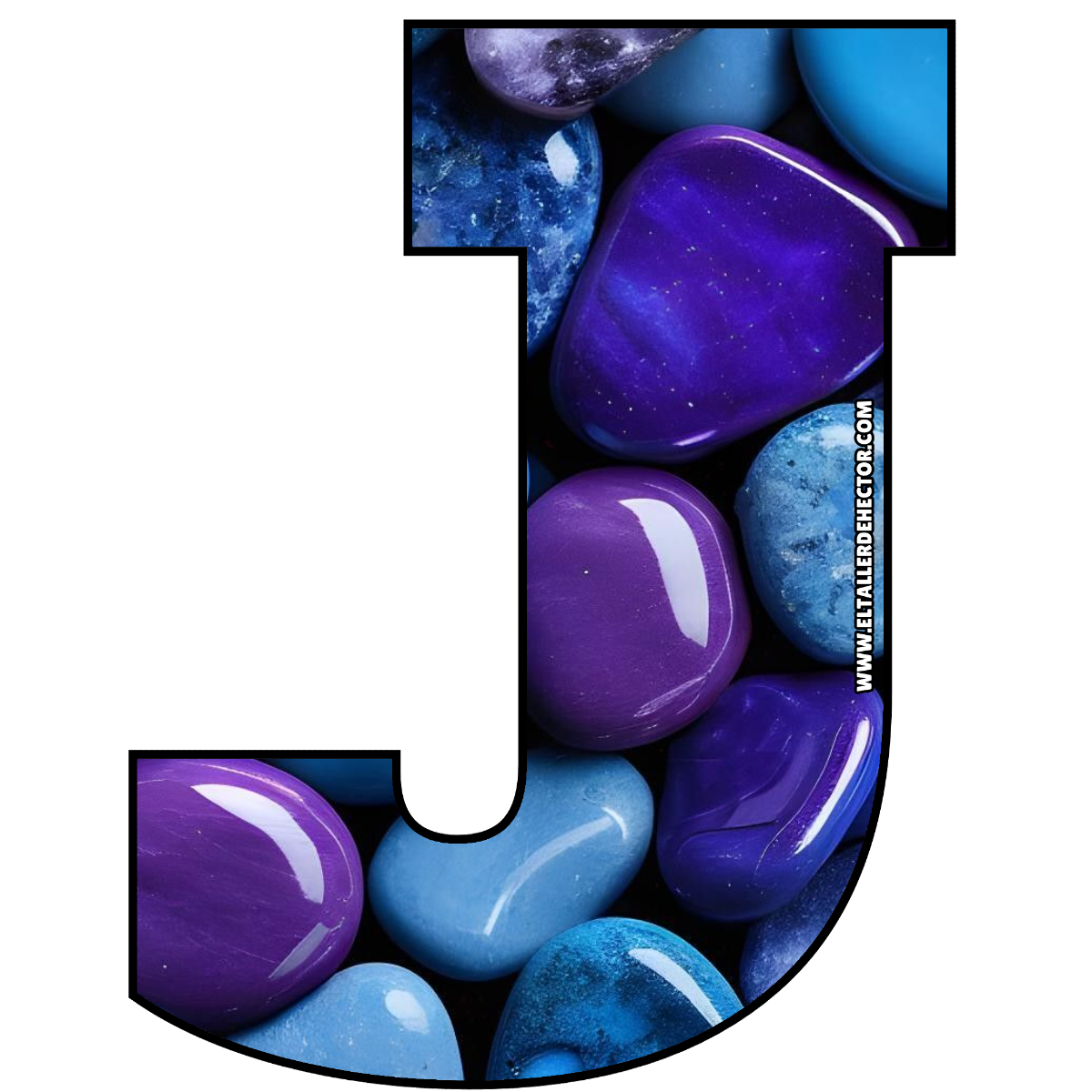 Letra J de Gemas Azules y Violetas Pulidas - El Taller de Hector