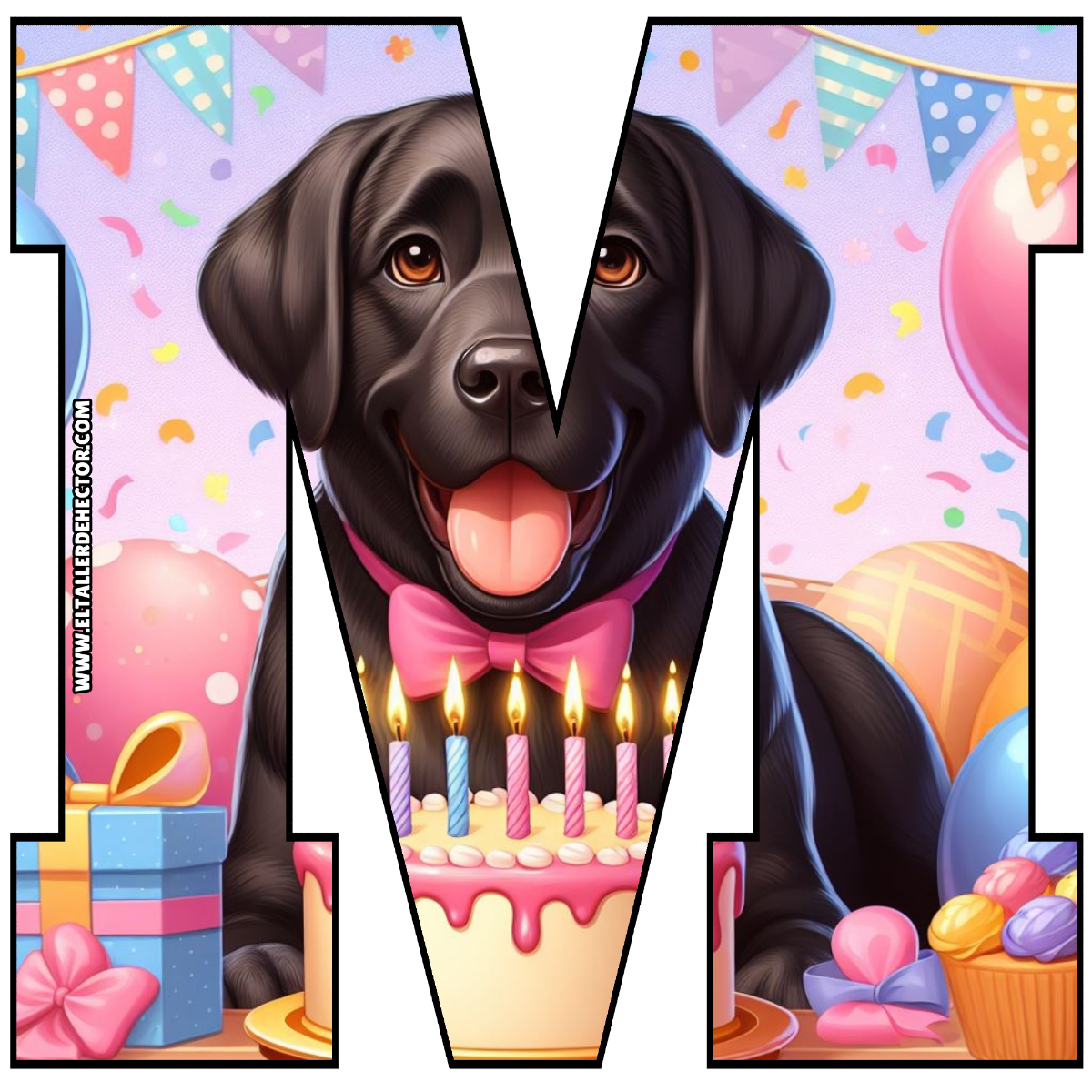 Letra M de Pets Mascotas Perro Cumpleaños Milan - El Taller de Hector