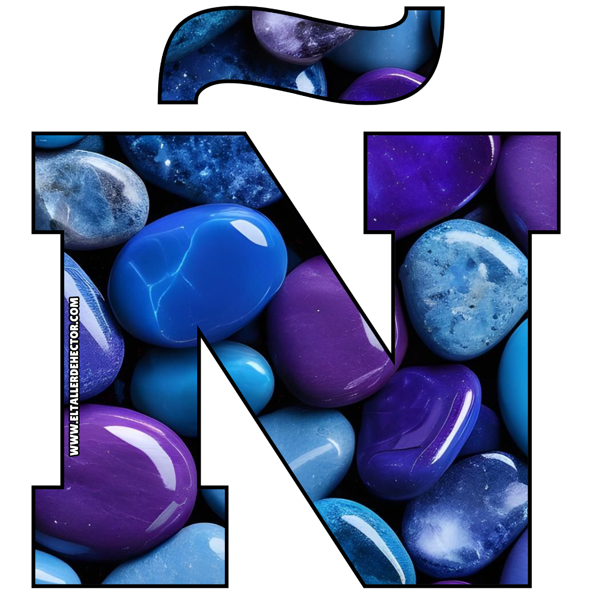 Letra Ñ de Gemas Azules y Violetas Pulidas - El Taller de Hector