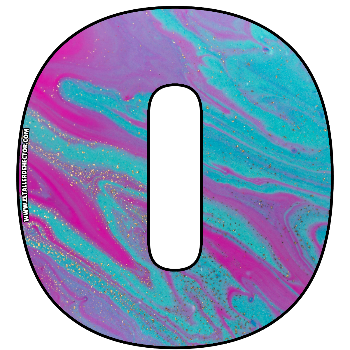Letra O de Pintura veteada con brillos - El Taller de Hector