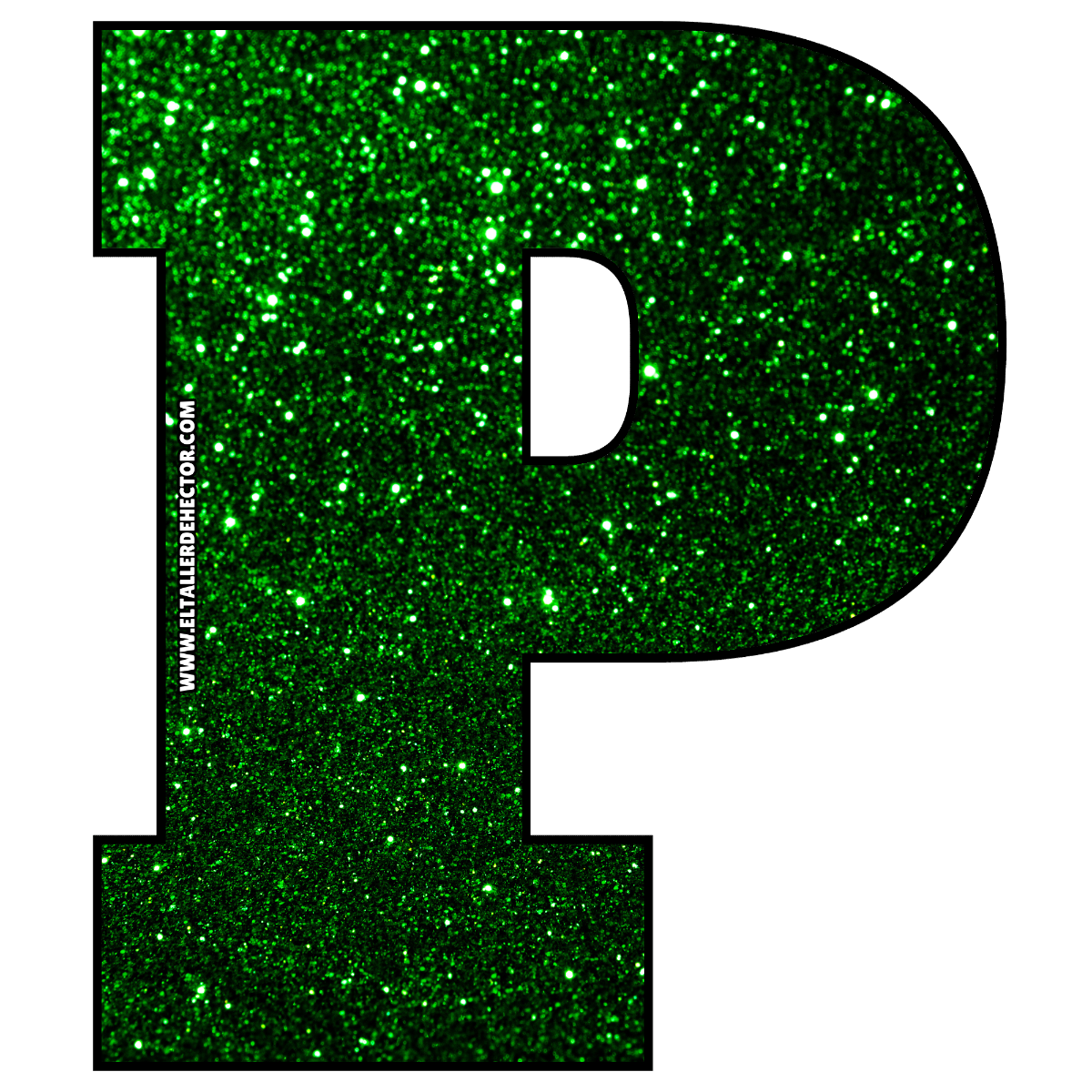 Letra P de Glitter Verde - El Taller de Hector