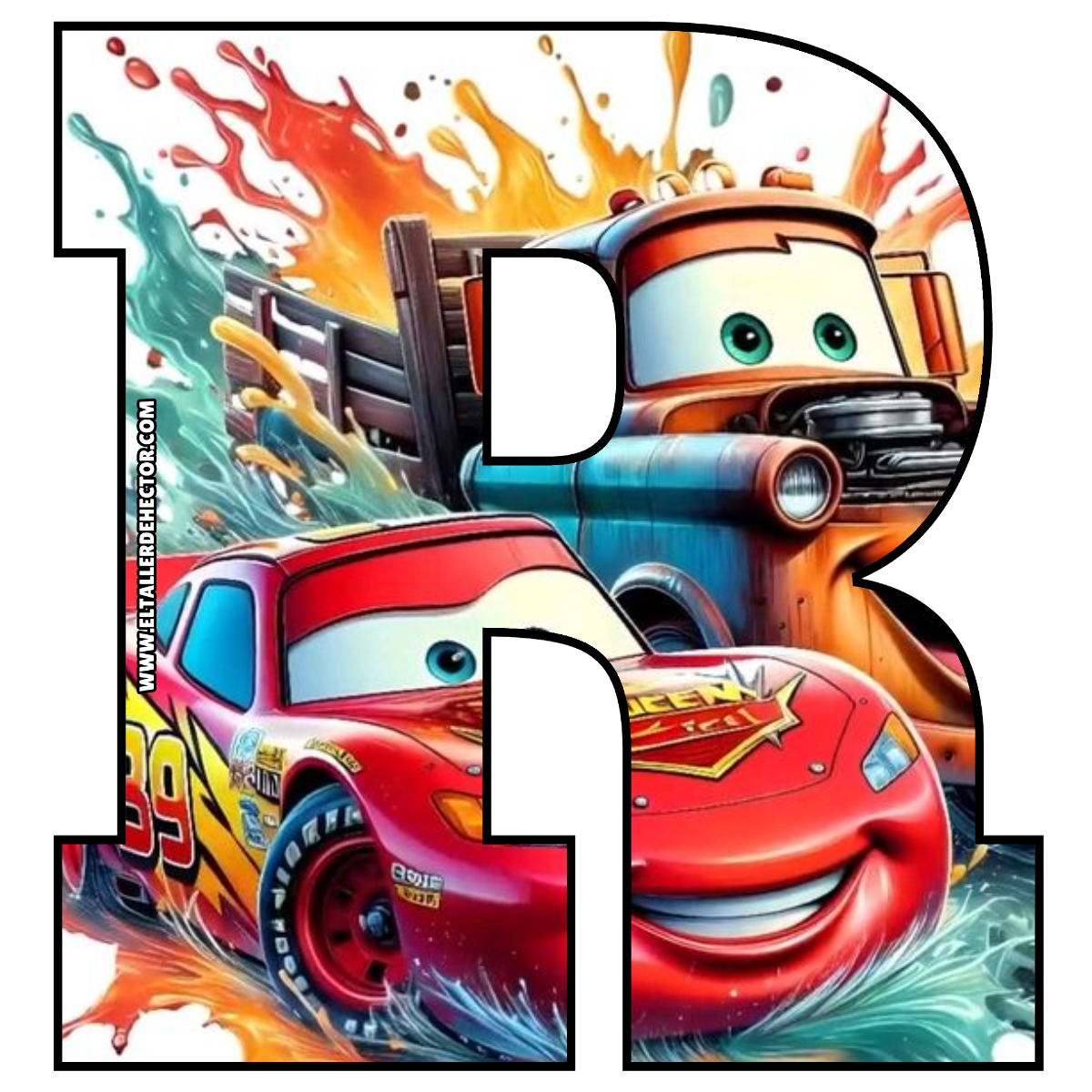 Letra R de Disney Cars - El Taller de Hector