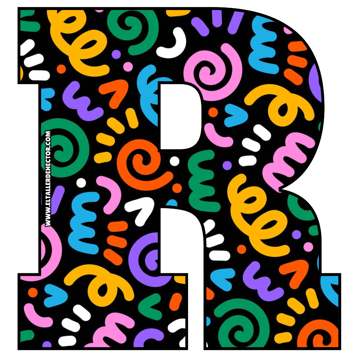 Letra R de Espirales y Formas Coloridas - El Taller de Hector