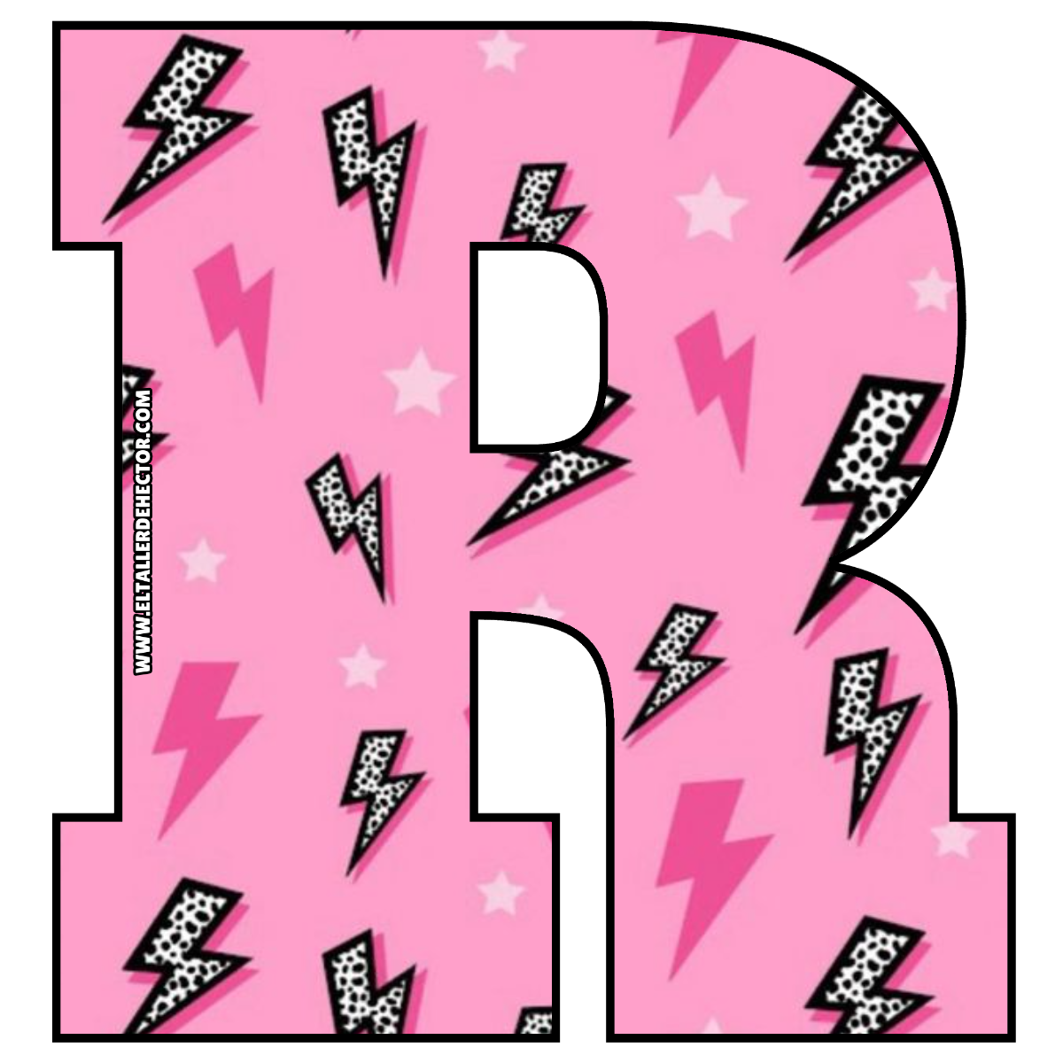 Letra R de Patrón de Rayos en Rosa con Estrellas - El Taller de Hector