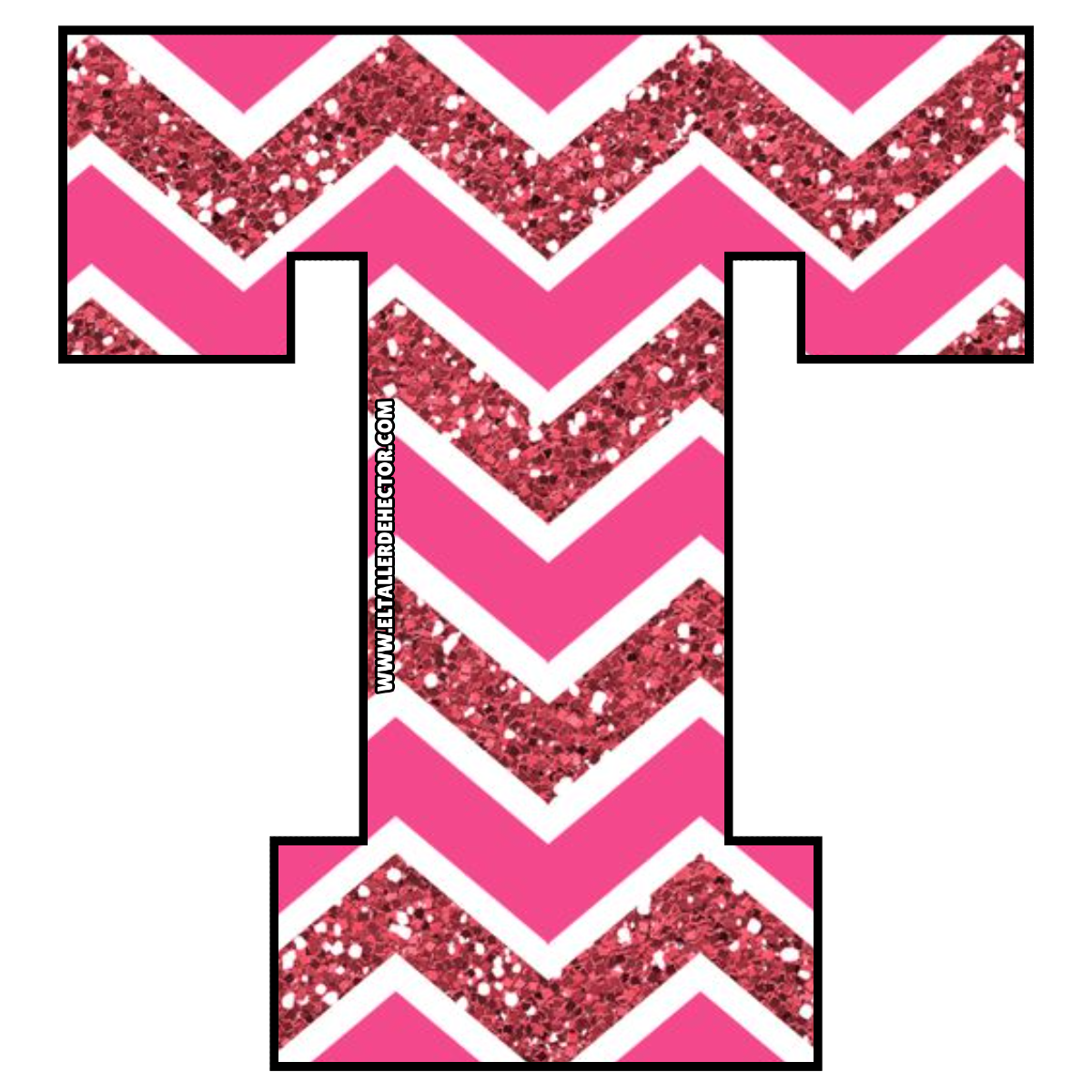 Letra T de Zig Zag Glitter Fucsia - El Taller de Hector