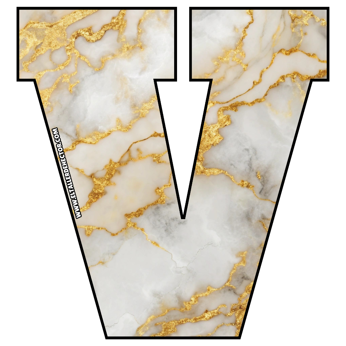 Letra V de Textura de mármol de venas doradas - El Taller de Hector