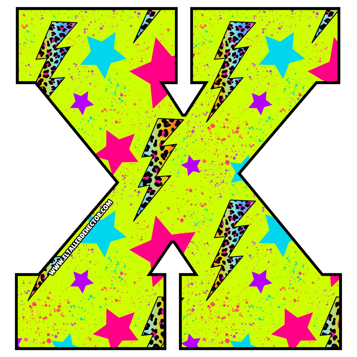 Letra X de Patrón Neón de Rayos - El Taller de Hector