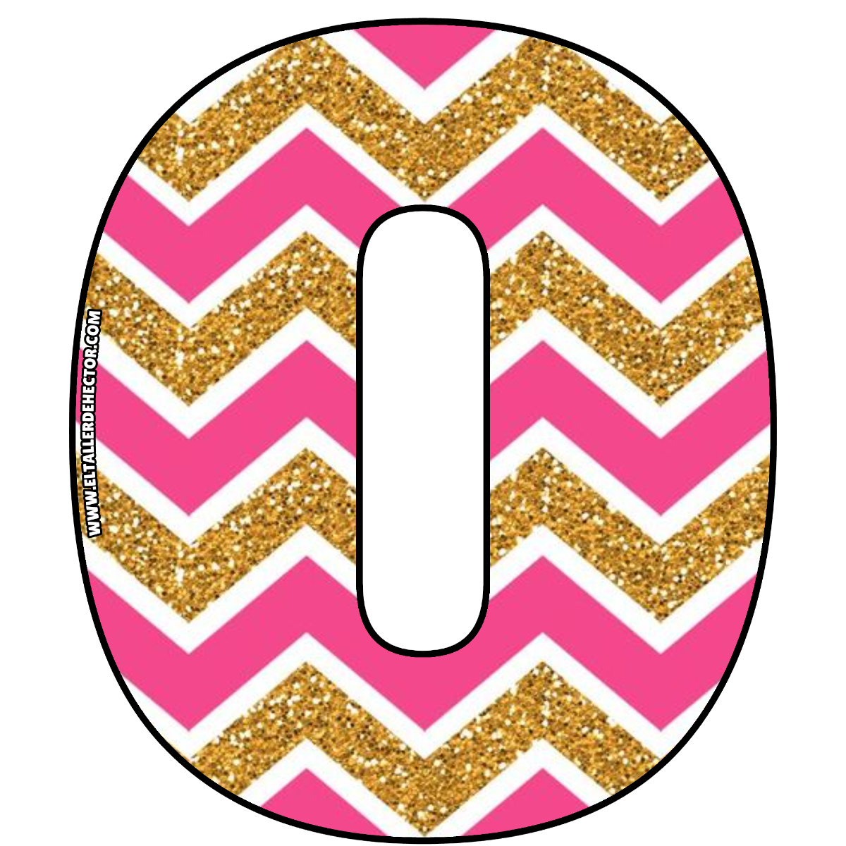 Numero 0 de Zig Zag Glitter Dorado Fucsia - El Taller de Hector