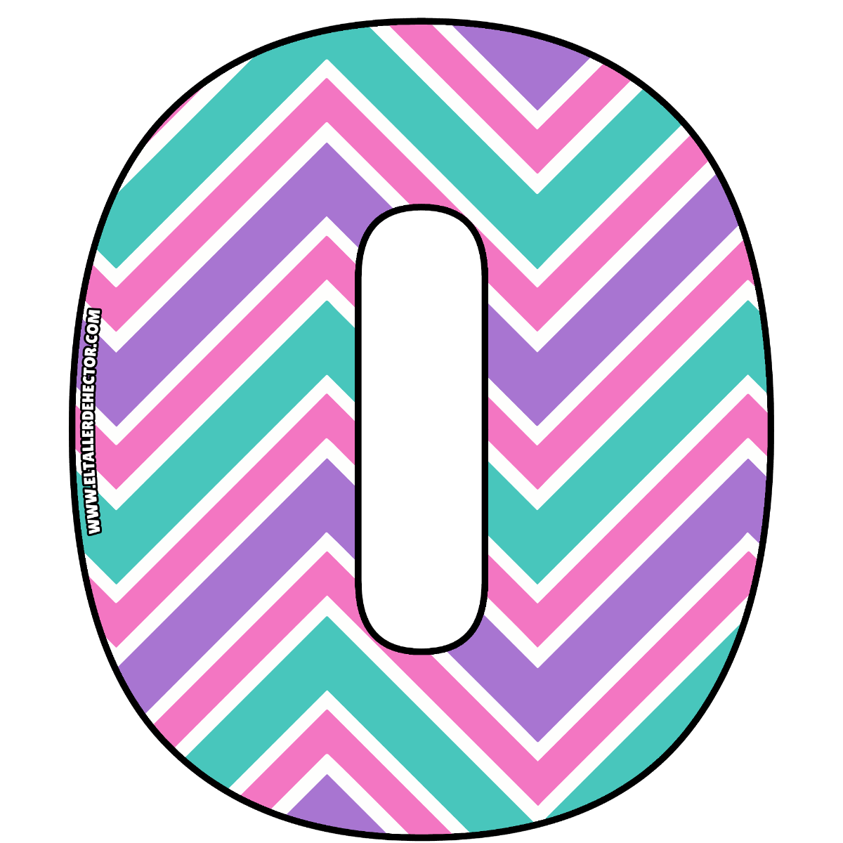 Numero 0 de Zig Zag Lila Fucsia Turquesa - El Taller de Hector