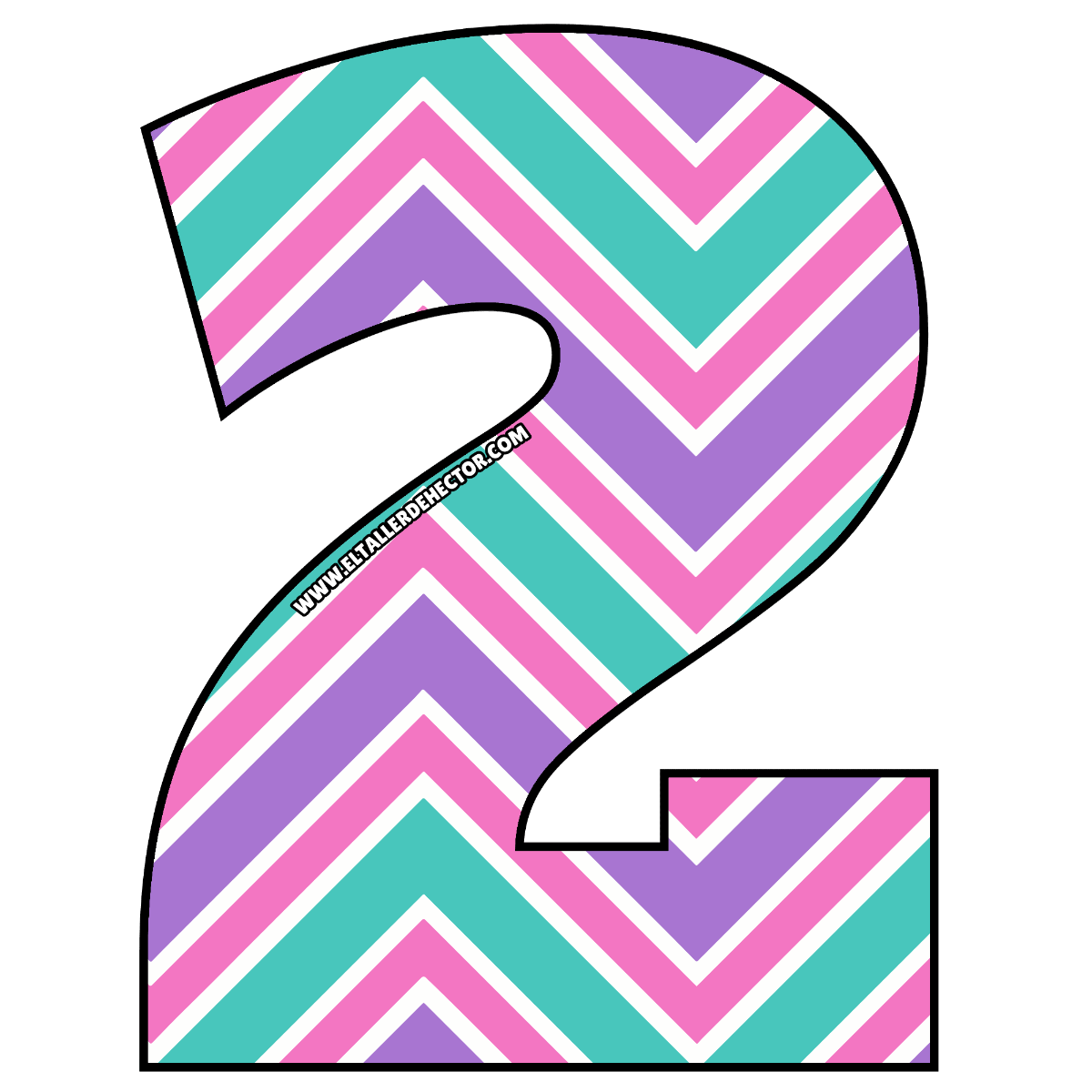 Numero 2 de Zig Zag Lila Fucsia Turquesa - El Taller de Hector