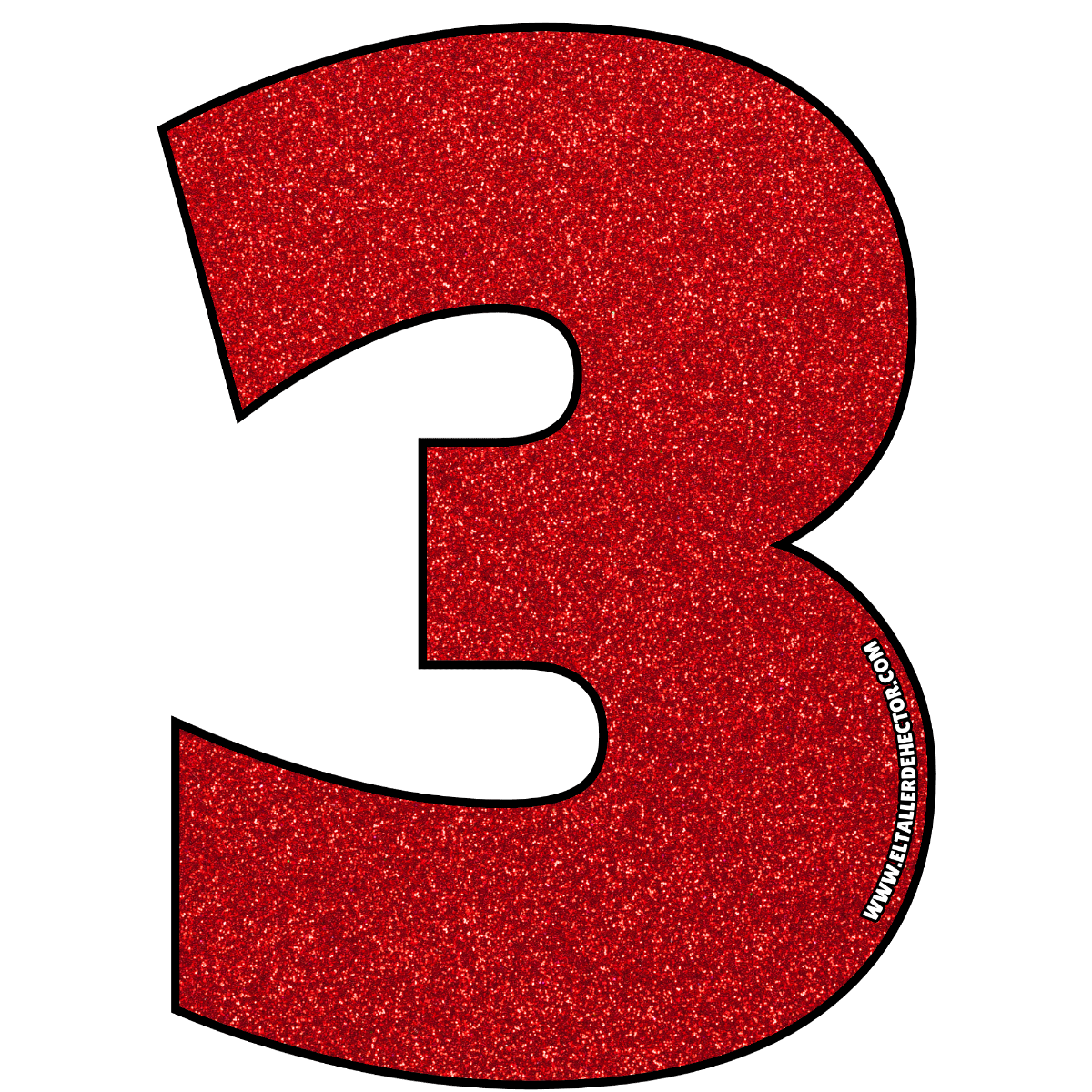 Numero 3 de Glitter Rojo - El Taller de Hector