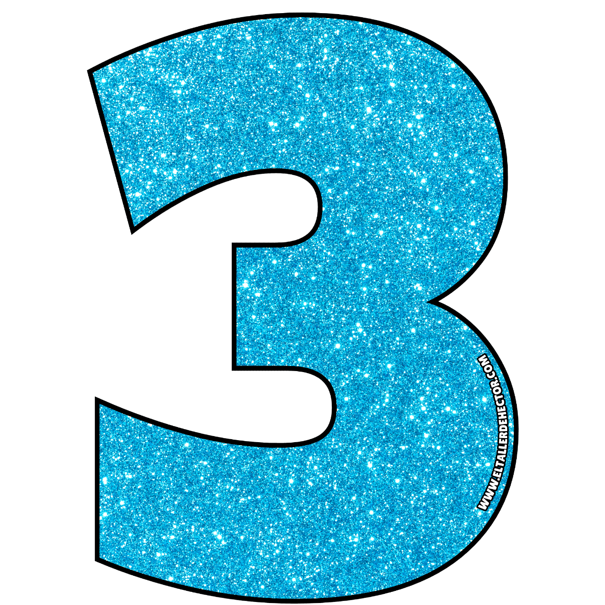 Numero 3 de Glitter Turquesa - El Taller de Hector