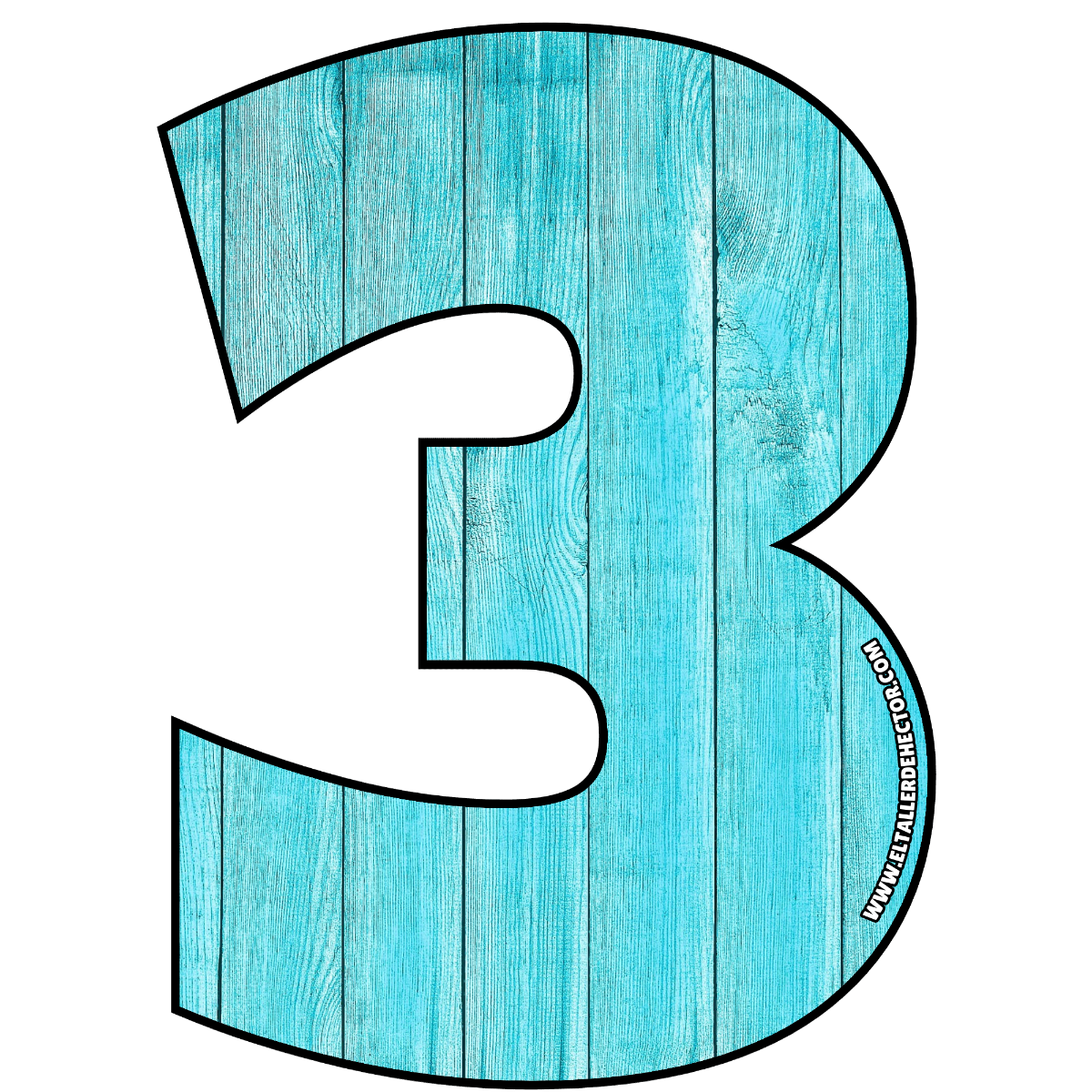 Numero 3 de Madera Turquesa Rústica - El Taller de Hector