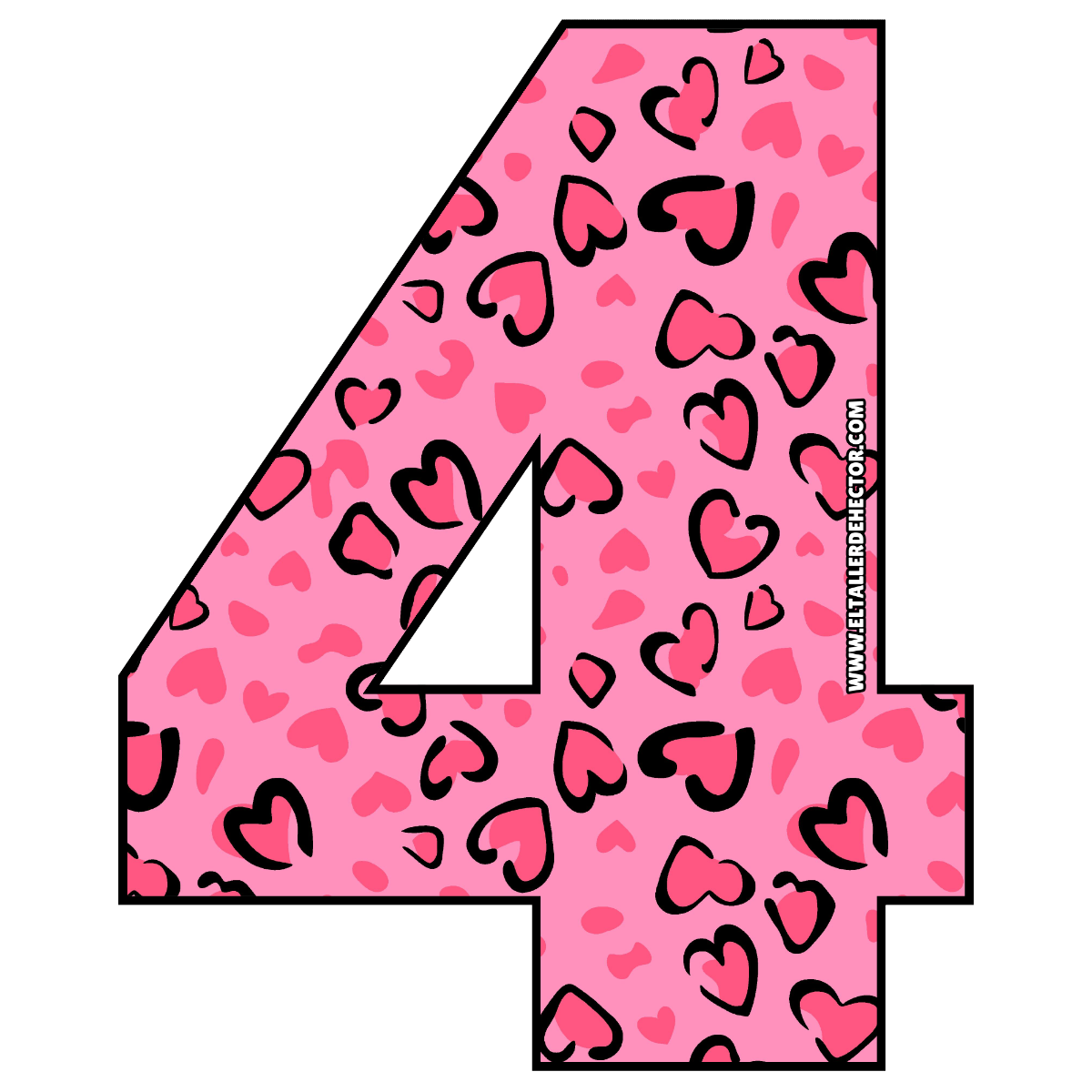 Numero 4 de Patrón de Corazones Rosa y Negro - El Taller de Hector