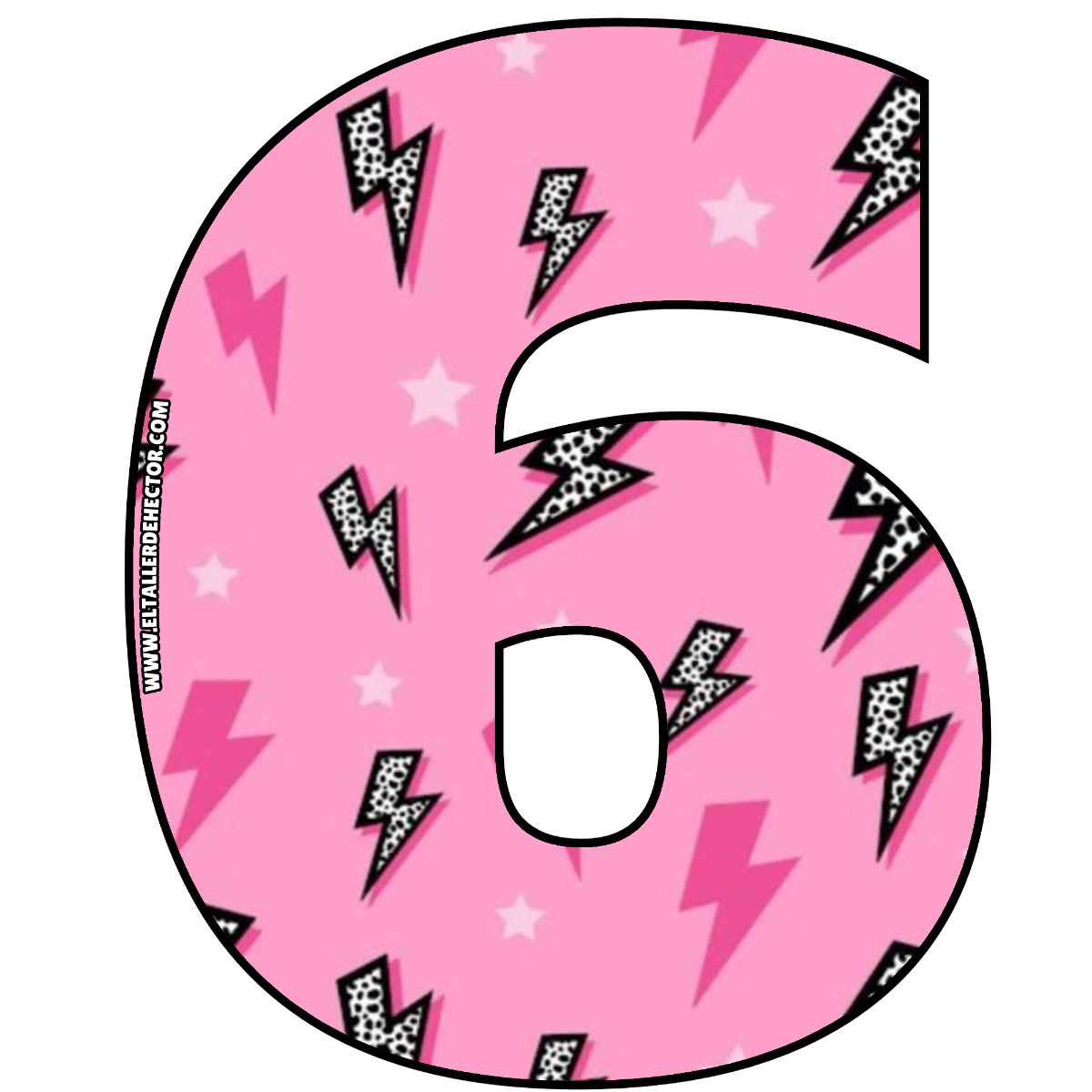 Numero 6 de Patrón de Rayos en Rosa con Estrellas - El Taller de Hector