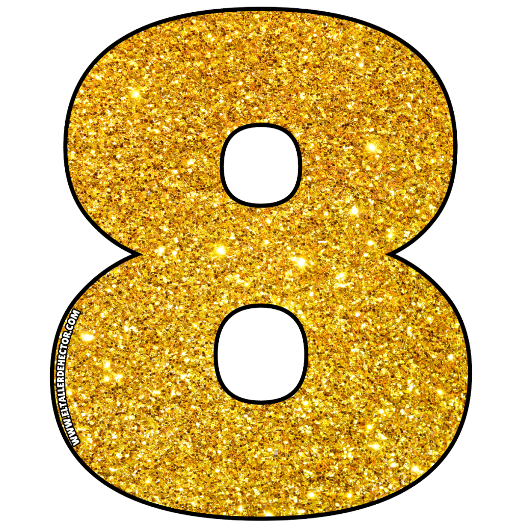 Numero 8 de Glitter Dorado - El Taller de Hector