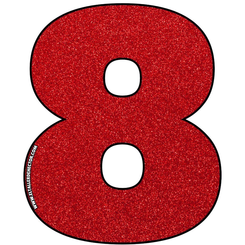 Numero 8 de Glitter Rojo - El Taller de Hector