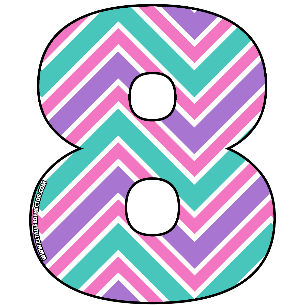 Numero 8 de Zig Zag Lila Fucsia Turquesa - El Taller de Hector