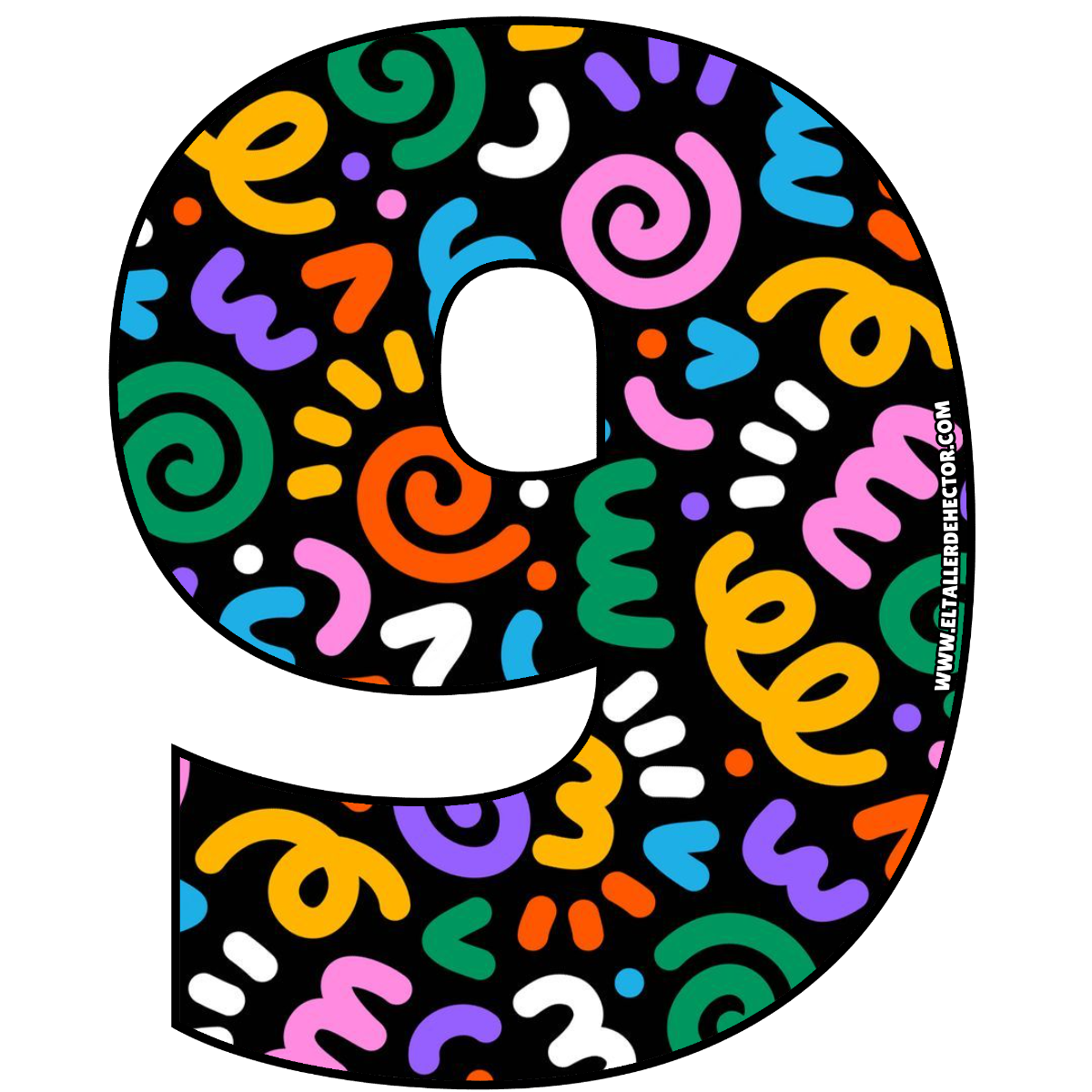 Numero 9 de Espirales y Formas Coloridas - El Taller de Hector