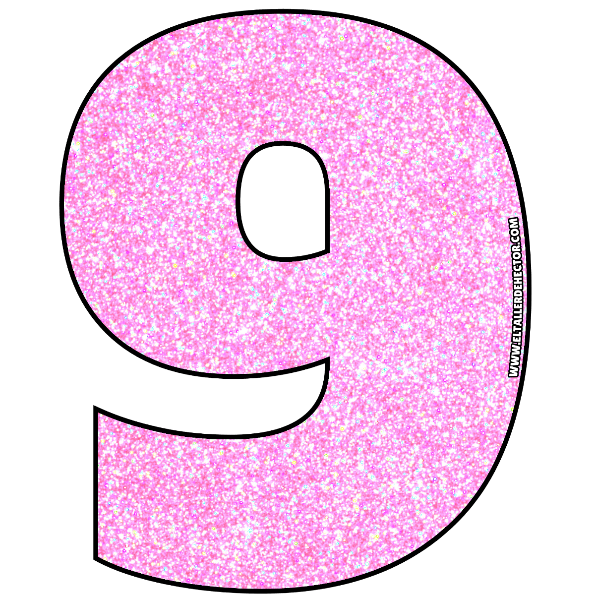 Numero 9 de Glitter Rosado - El Taller de Hector