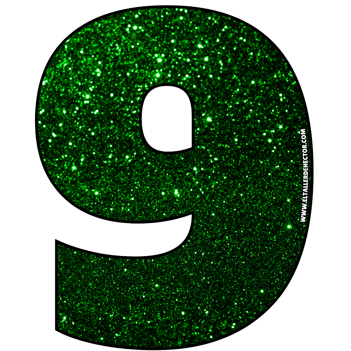 Numero 9 de Glitter Verde - El Taller de Hector