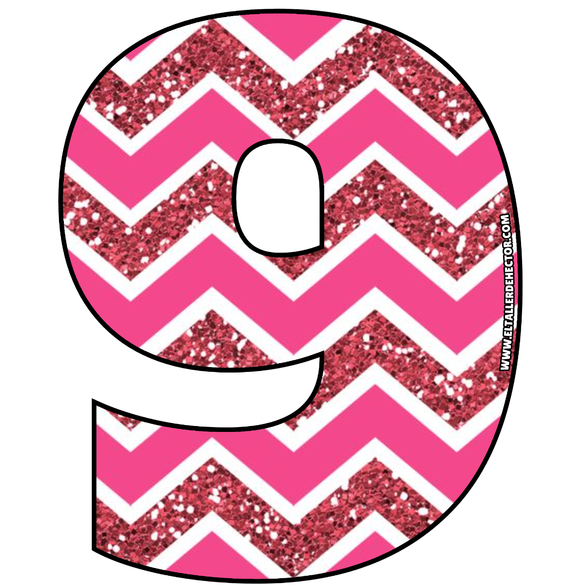 Numero 9 de Zig Zag Glitter Fucsia - El Taller de Hector