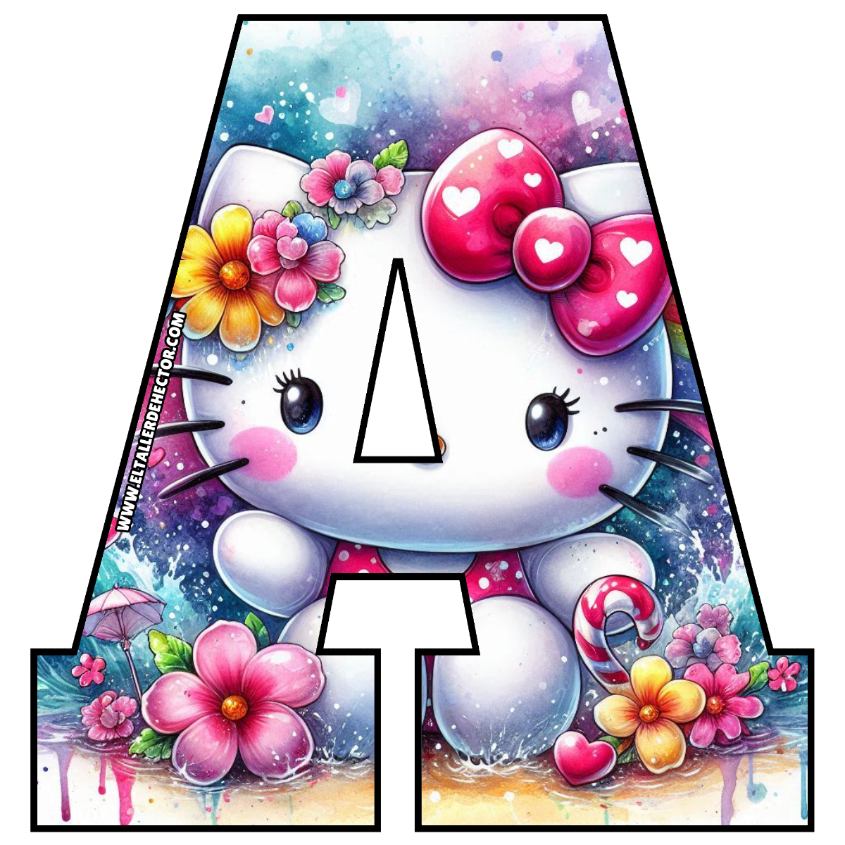 Letra A de Arco Iris Hello Kitty - El Taller de Hector