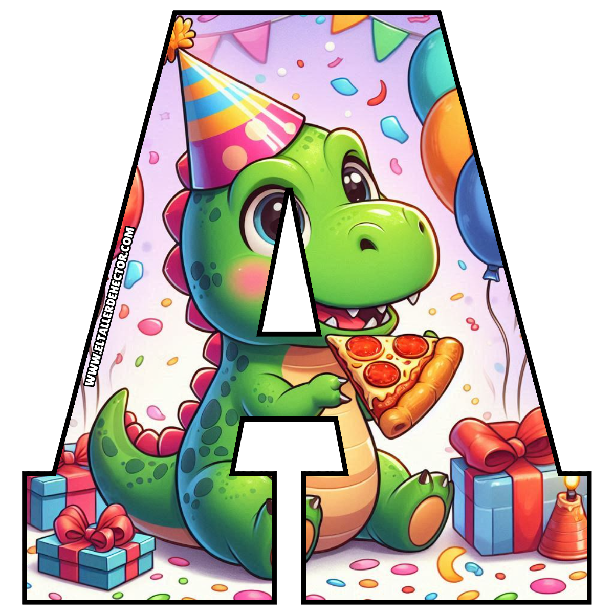 Letra A de Cumpleaños Dinosaurio T Rex - El Taller de Hector