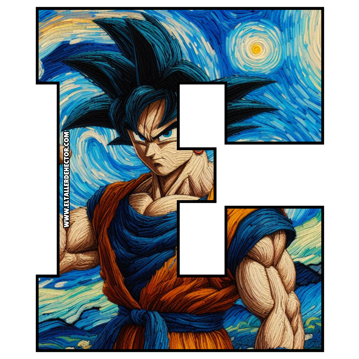 Letra E de Dragon Ball Goku Van Gogh - El Taller de Hector