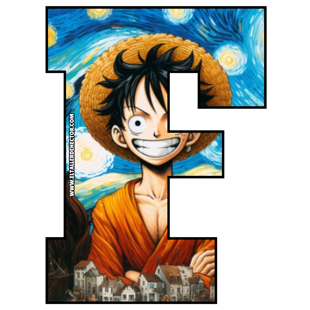 Letra F de One Piece Luffy Van Gogh - El Taller de Hector