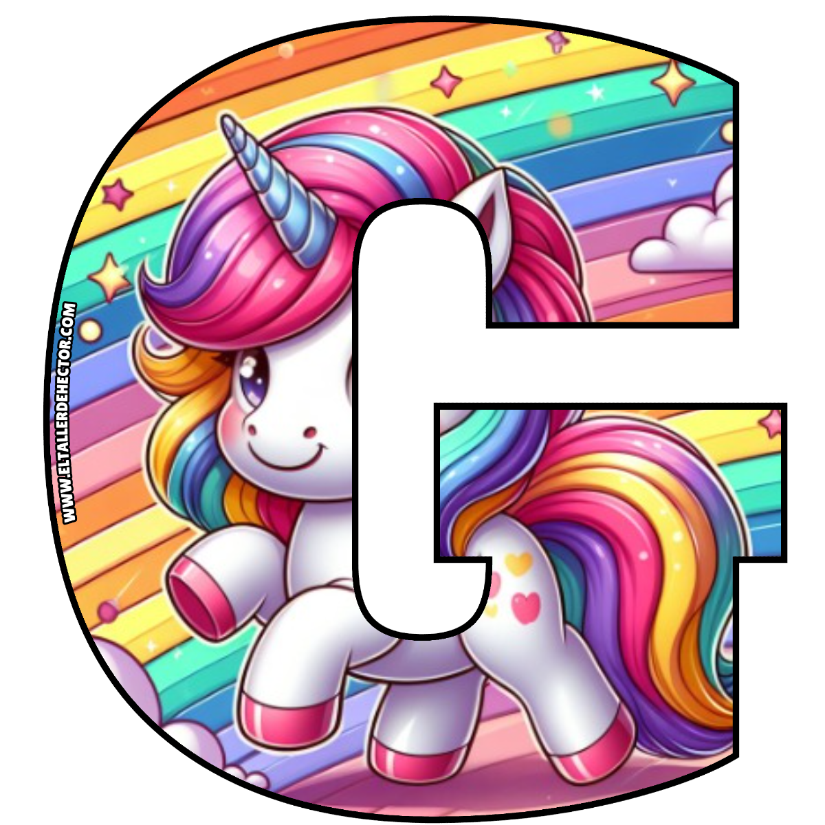 Letra G de Arco Iris Unicornio - El Taller de Hector