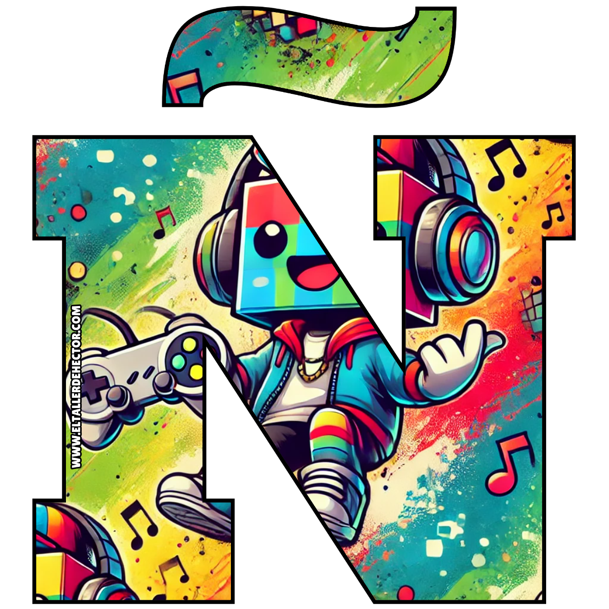 Letra Ñ de Gamer Colorido Bloques - El Taller de Hector