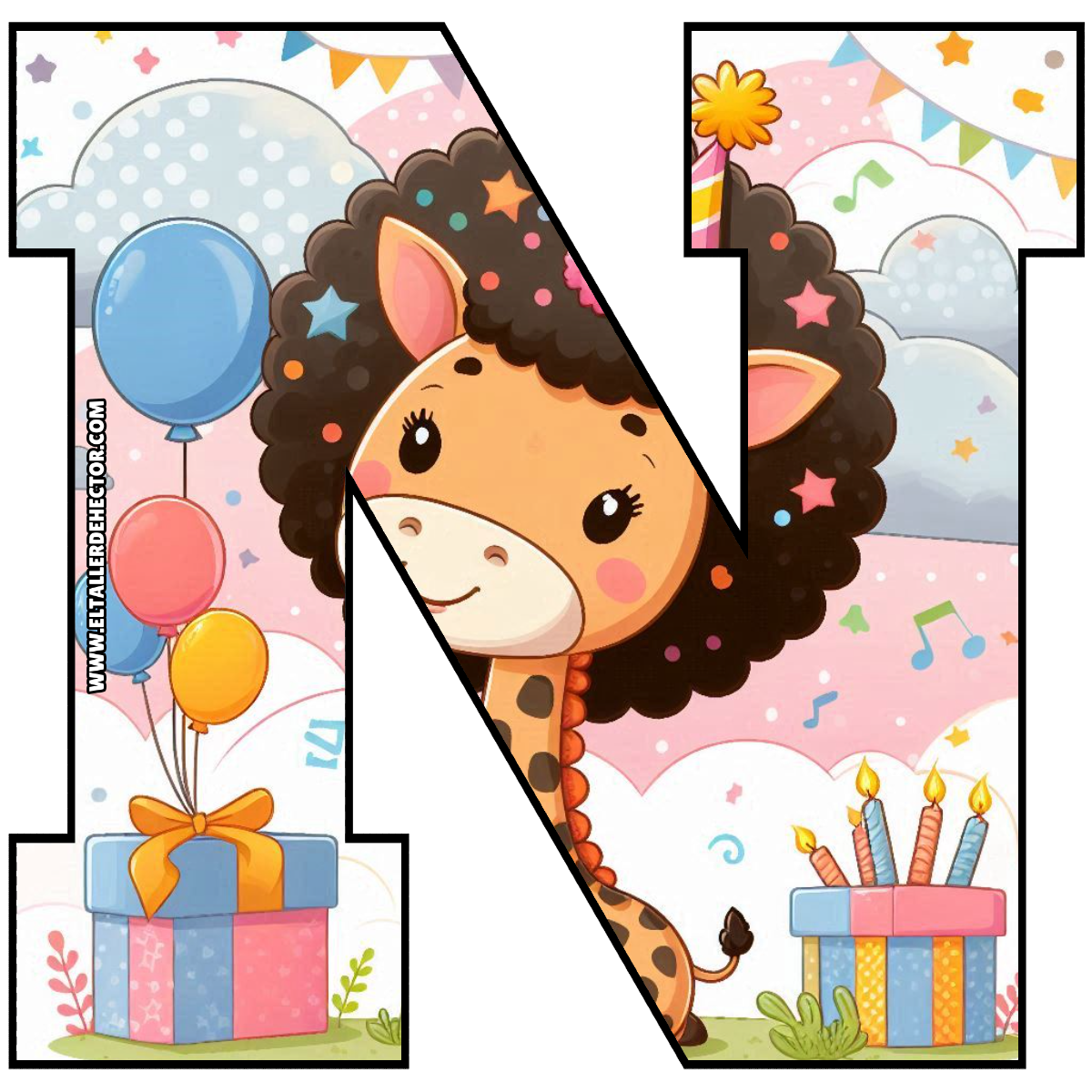 Letra N de Jirafa Afro - El Taller de Hector