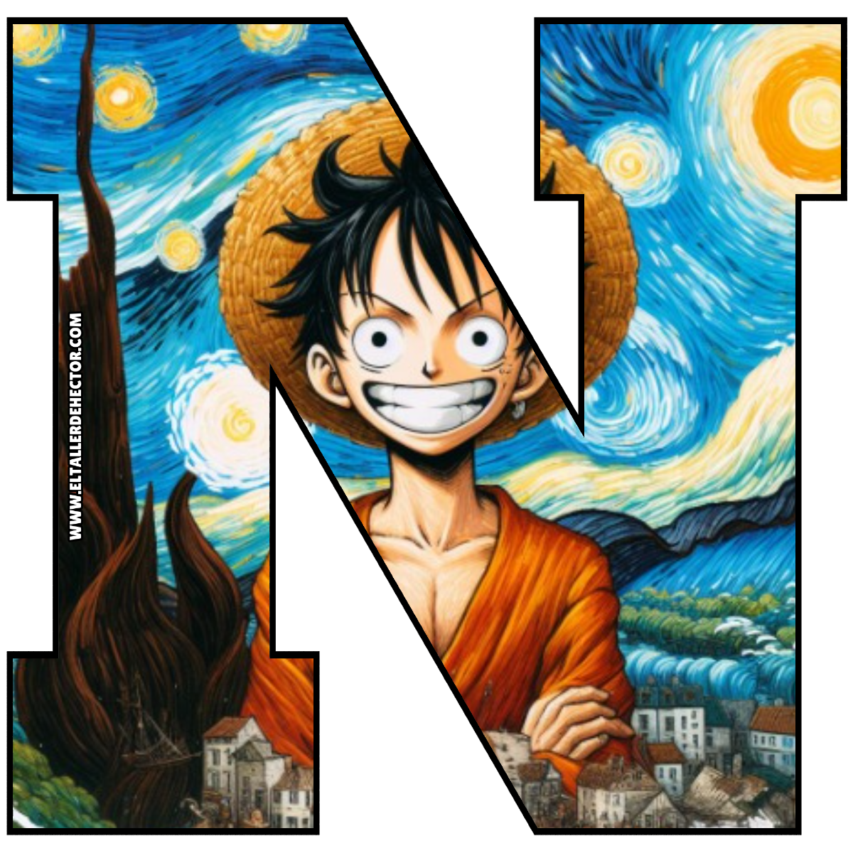 Letra N de One Piece Luffy Van Gogh - El Taller de Hector