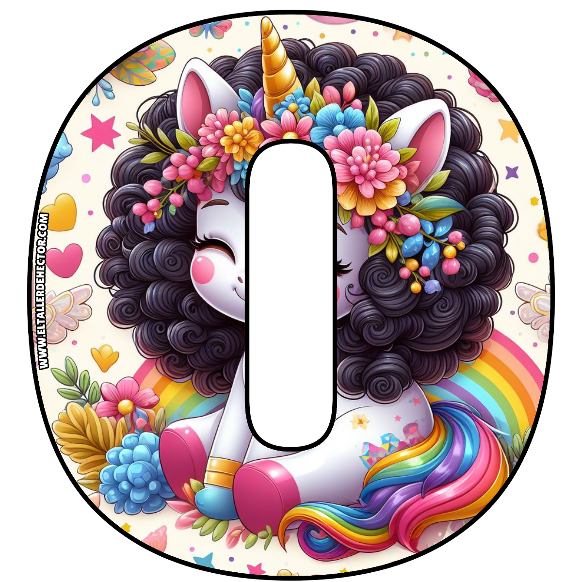 Letra O de Unicornio Afro - El Taller de Hector