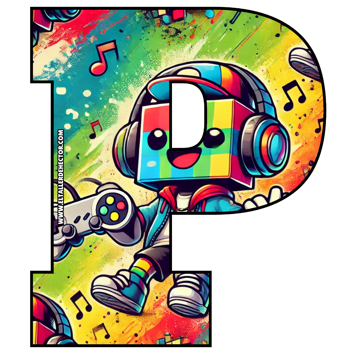 Letra P de Gamer Colorido Bloques - El Taller de Hector