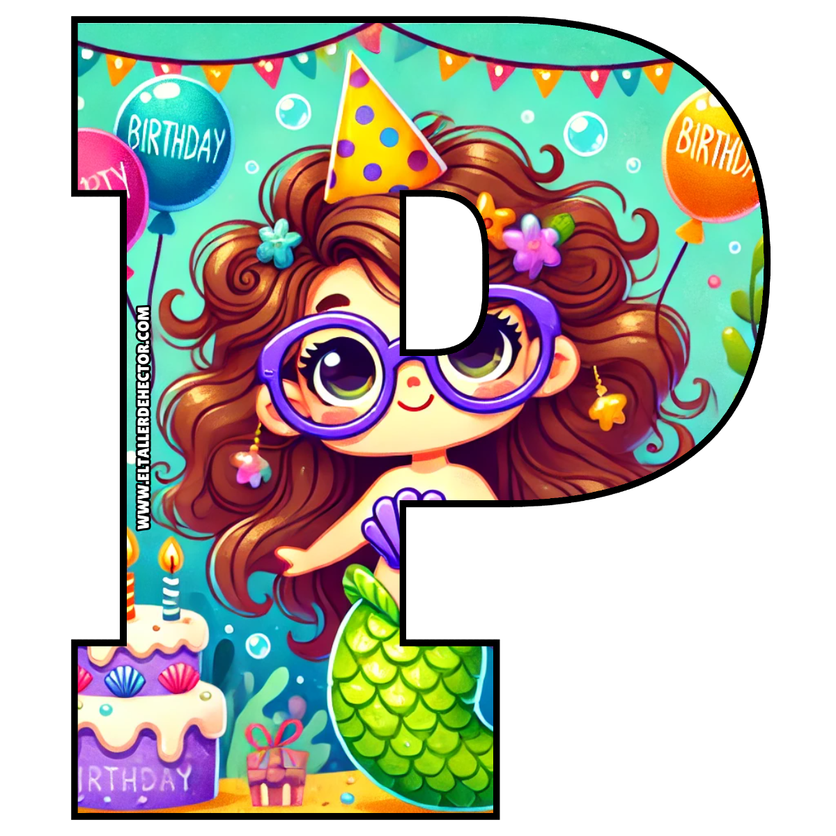 Letra P de Niña Lentes Sirena - El Taller de Hector