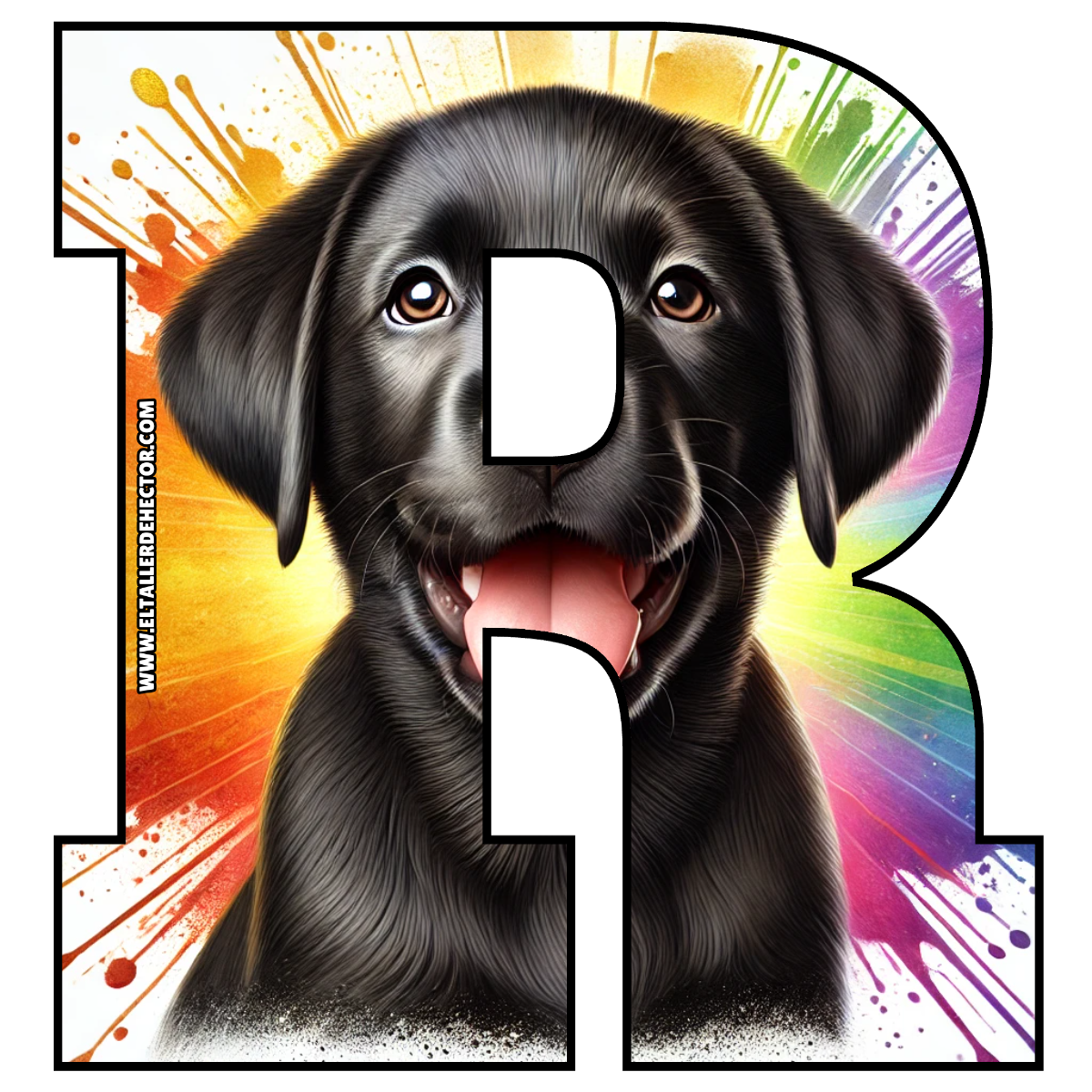 Letra R de Perro Labrador Negro - El Taller de Hector