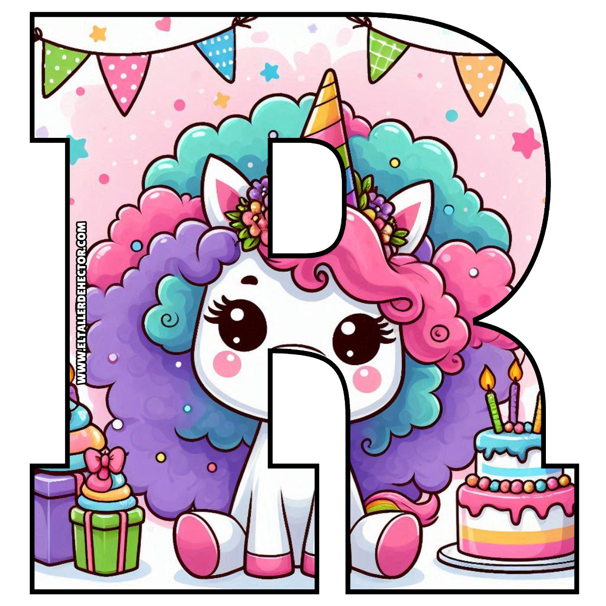 Letra R de Unicornio Afro - El Taller de Hector